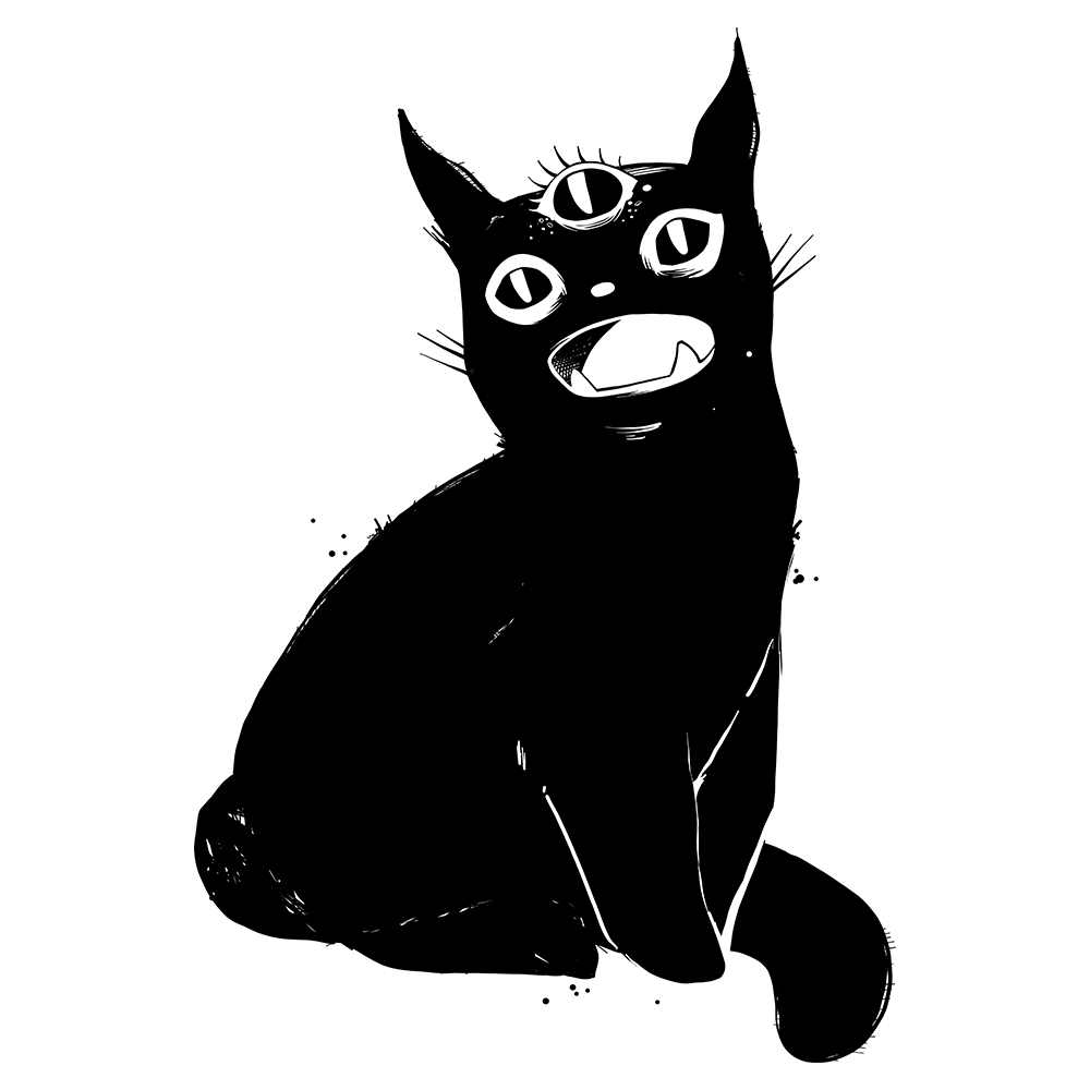 Black Cat With Third Eye Art Print, Goth Wall Art